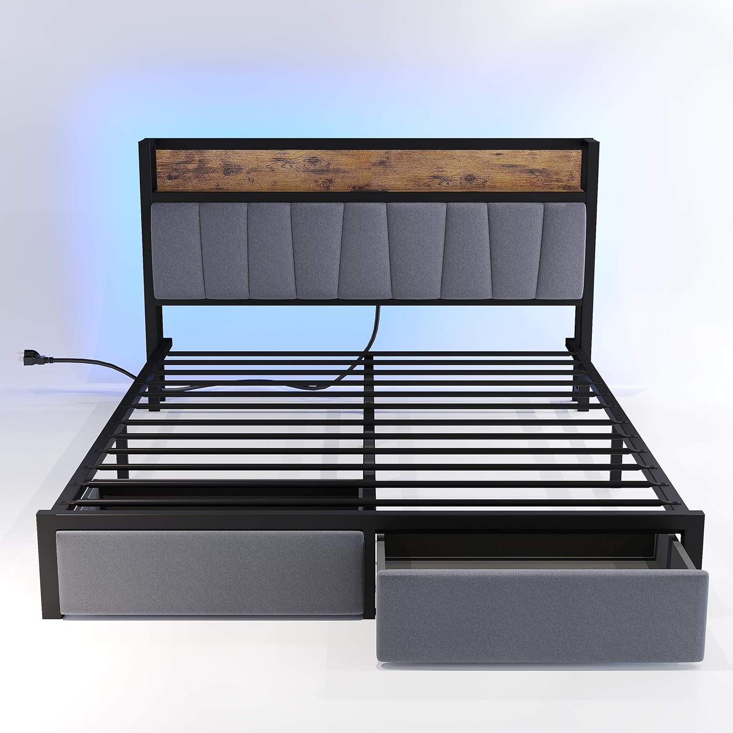 LED Queen Size Bed Frame with Headboard Storage Drawers, Smart Queen ...