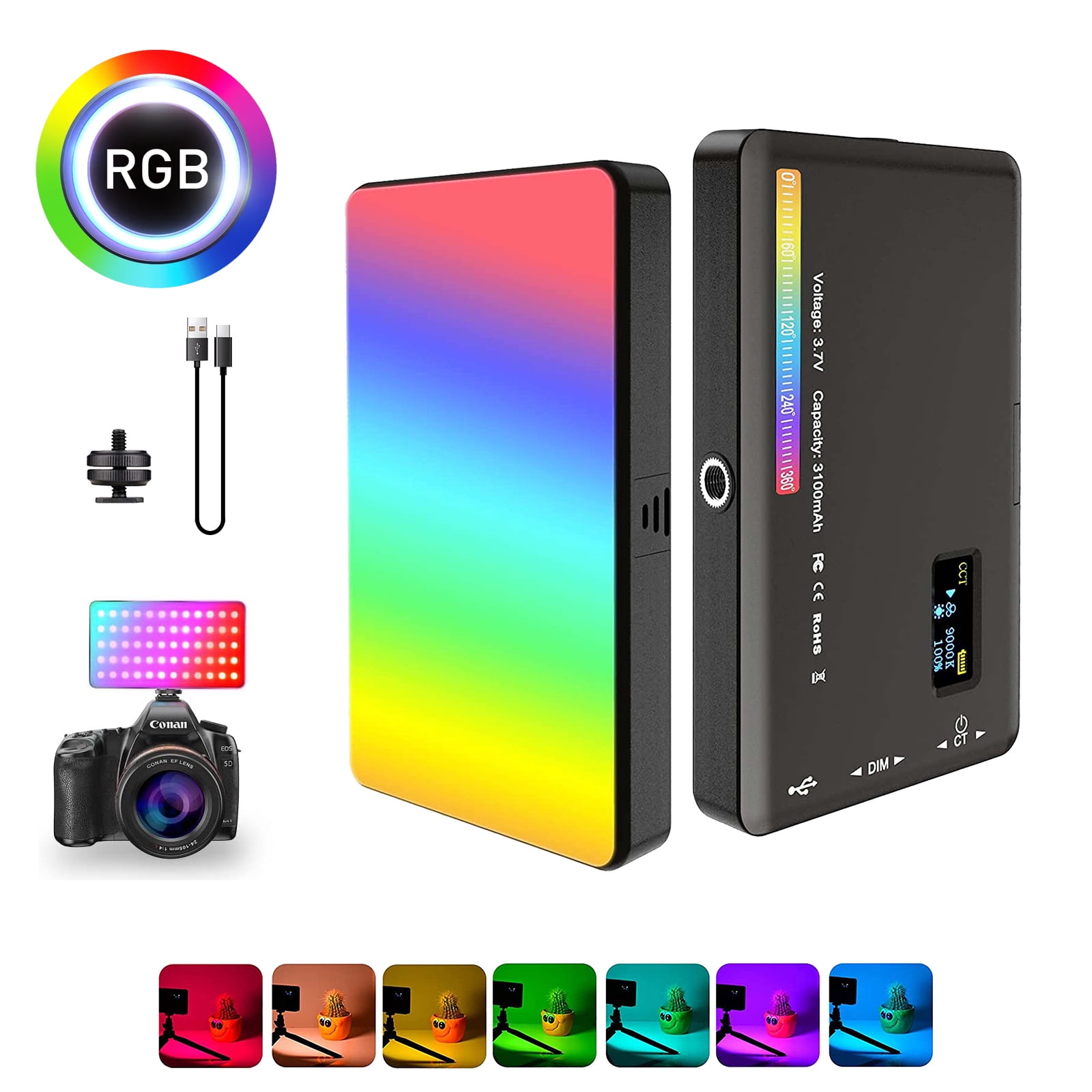 LED RGB Camera Video Light – Dimmable Bi-Color Panel Light Kit for Full ...