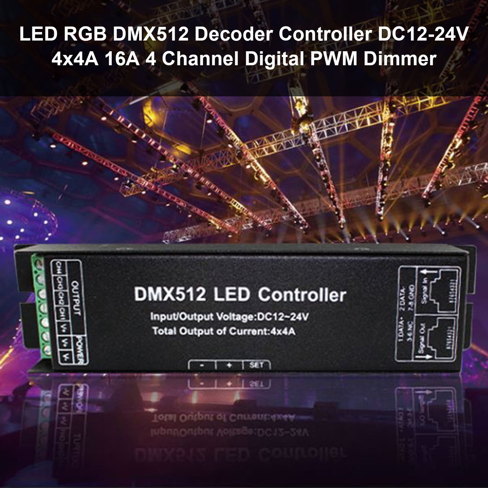 LED RGB DMX512 Decoder Controller DC12-24V 4x4A 16A 4 Channel Digital ...