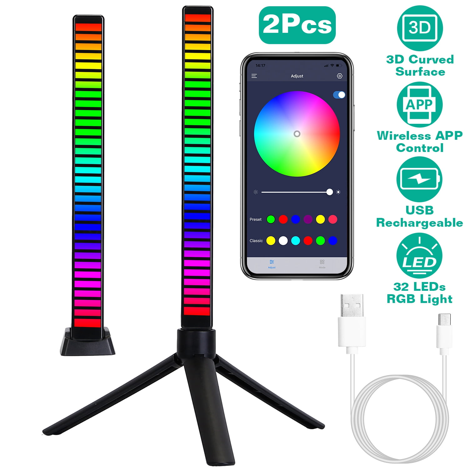 LED RGB Sound Control Light Bar, TeqHome Sync to Music Sound Background ...