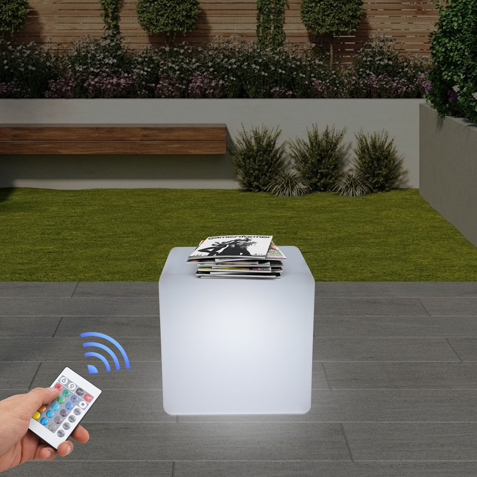 LED RGBW Light‑Up Square Stool with Remote – Waterproof Rechargeable ...