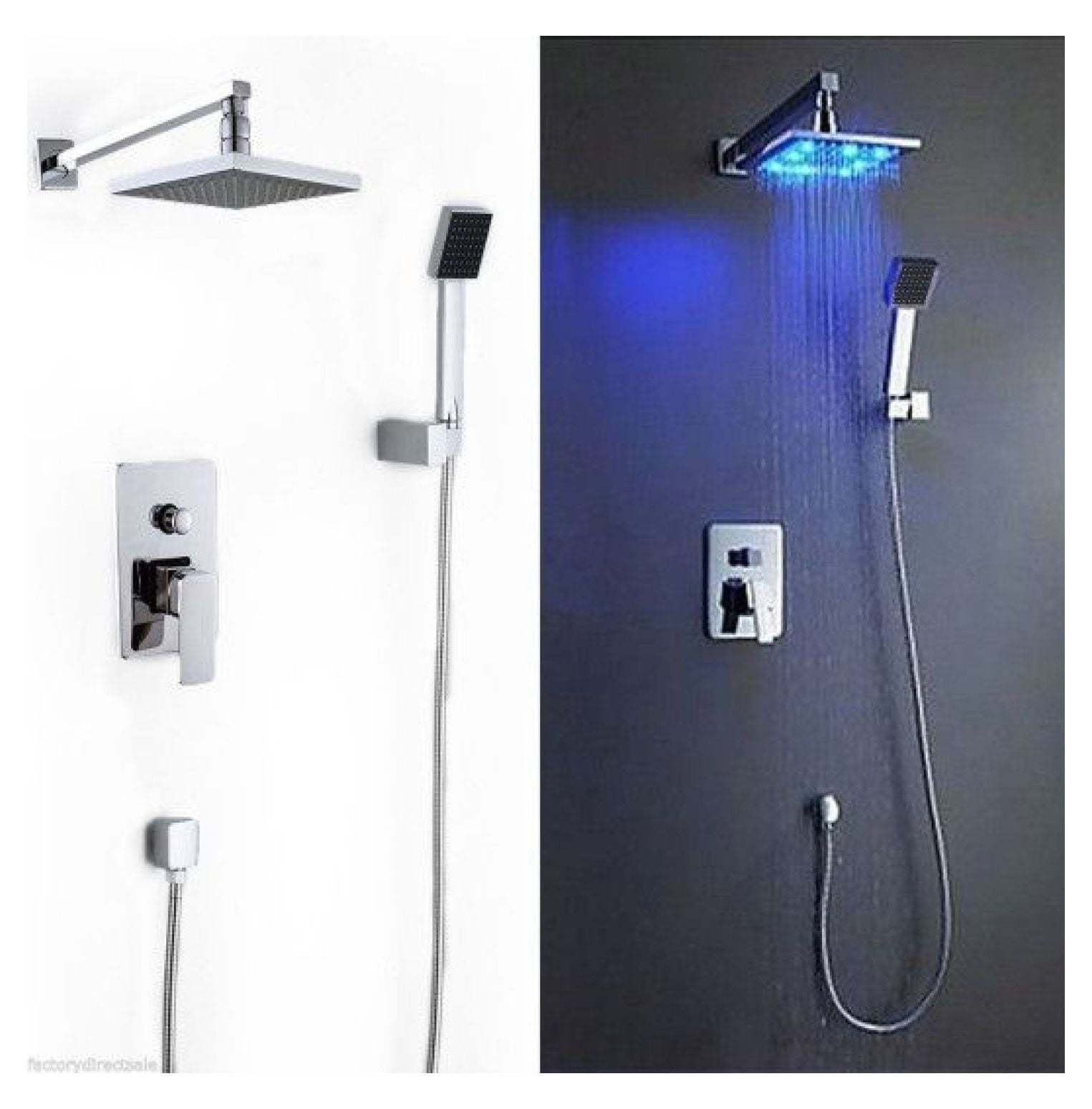 LED Rainfall Shower Head 8 Inch, Solid Brass Shower Faucet Set with ...