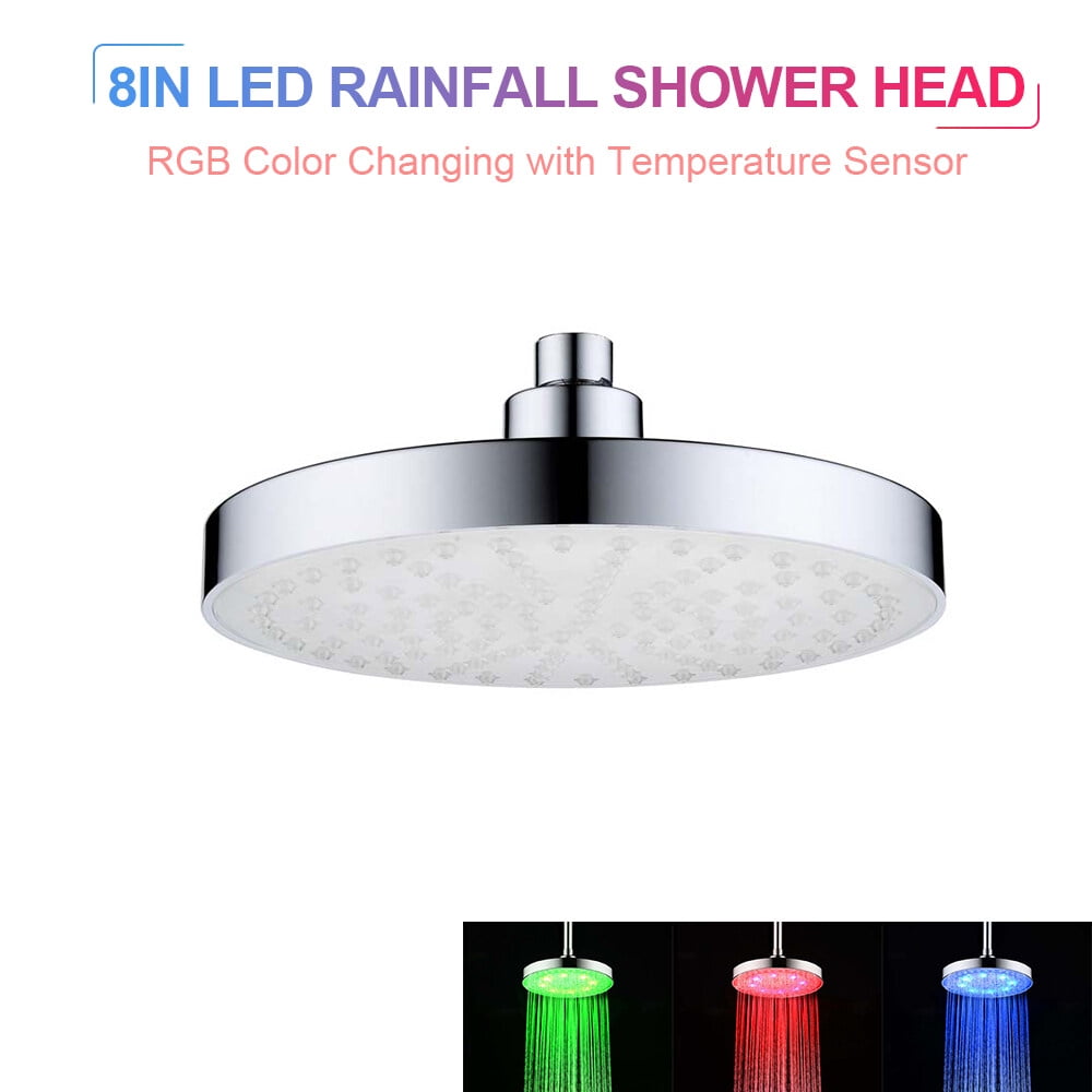 LED Rainfall Shower Head 8inch Round Shower Head RGB Color-Changing ...