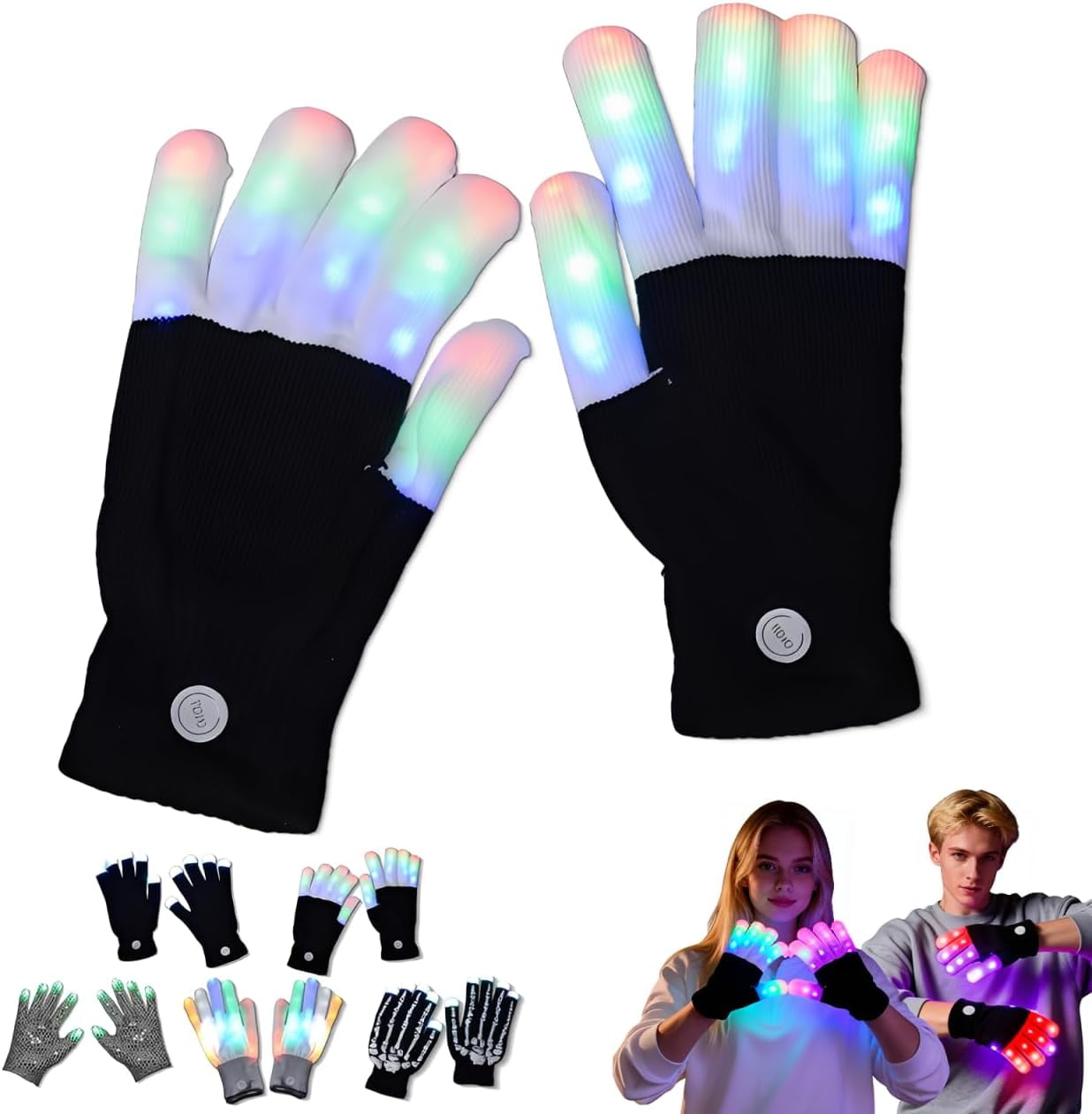 LED Rave Glove, 7 Colors Light Show Light up Finger Gloves for Gloving ...