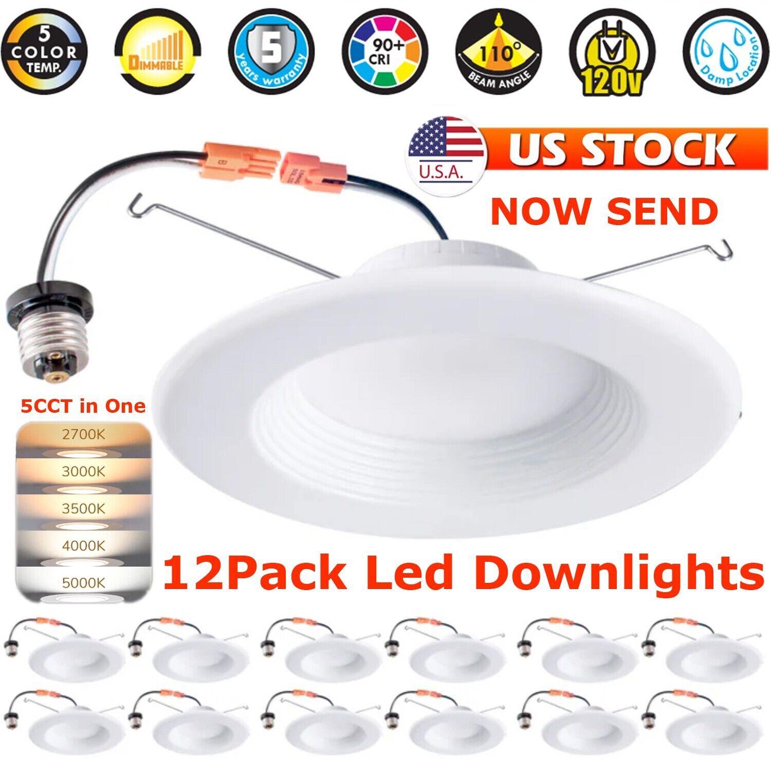 LED Recessed Lighting 6 Inch, 12 Pack, 15W Dimmable Trim Can Lights ...