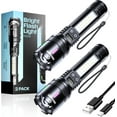 LED Rechargeable Flashlights High Lumens 10000 2 Pack, Single Click Bright Flashlight Long ...