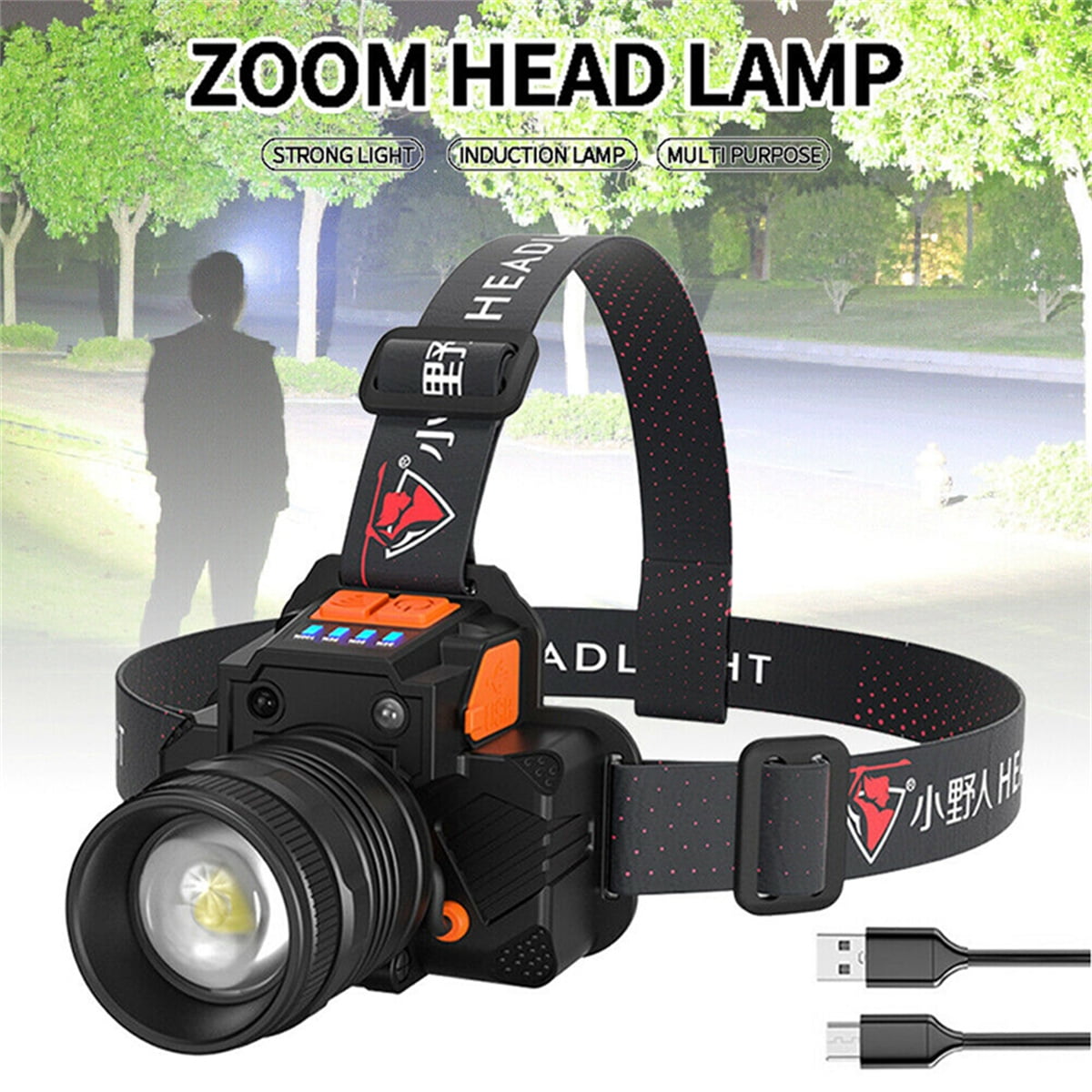 LED Rechargeable Headlamp, 150000LM Super Bright 3 Modes Headlights ...