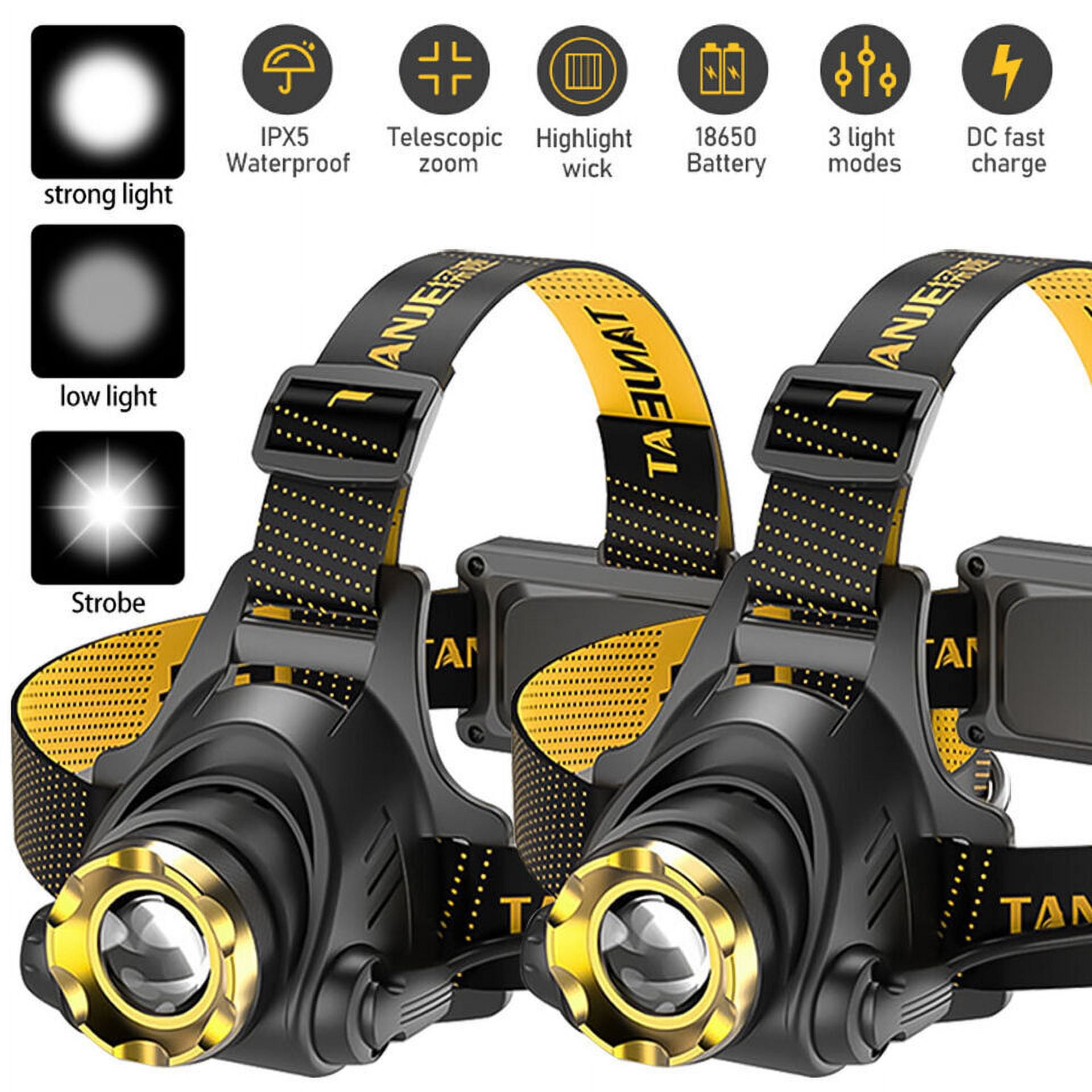 LED Rechargeable Headlamp,990000 Lumens IPX5 Level Waterproof DC Fast ...