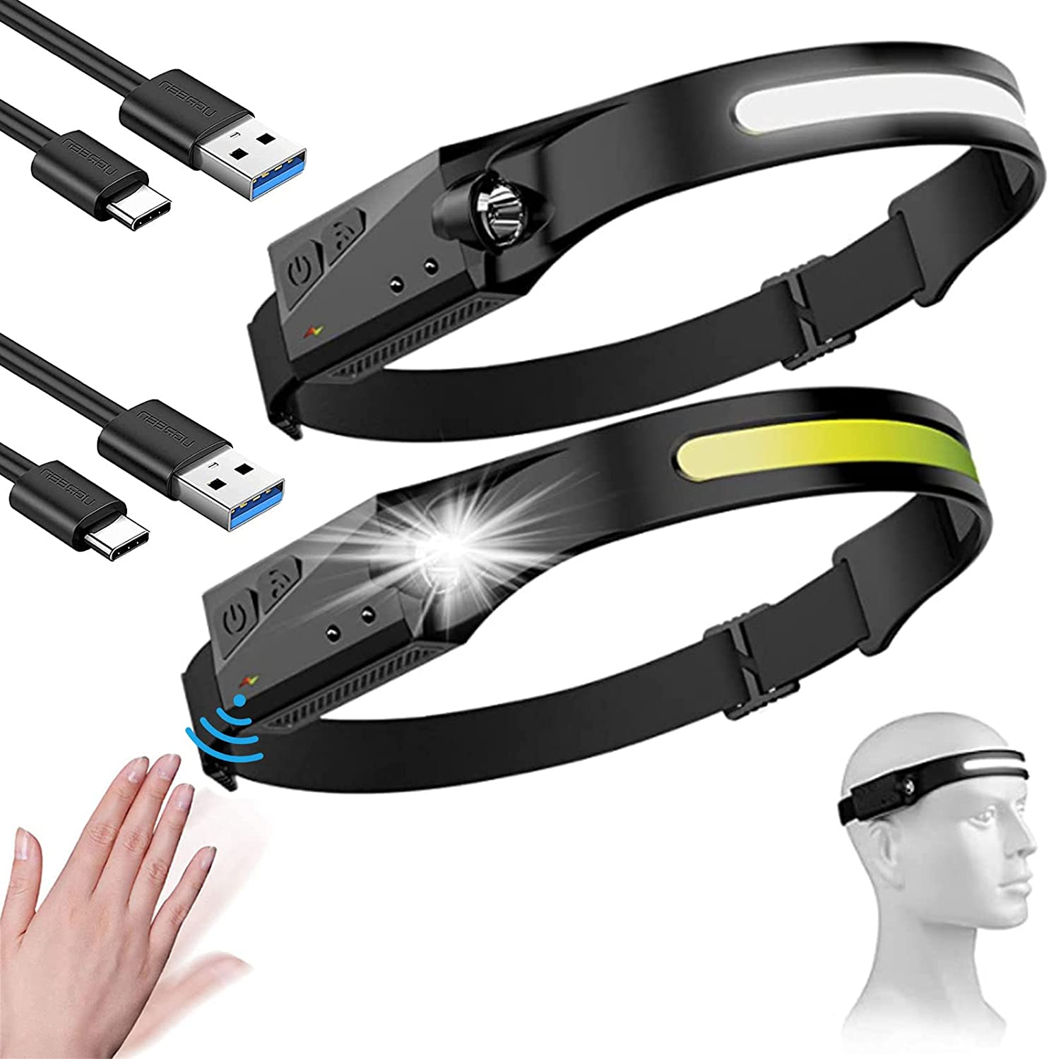 LED Rechargeable Headlamp, Adults Waterproof Strip Lamp Head Lamp, 230 ...