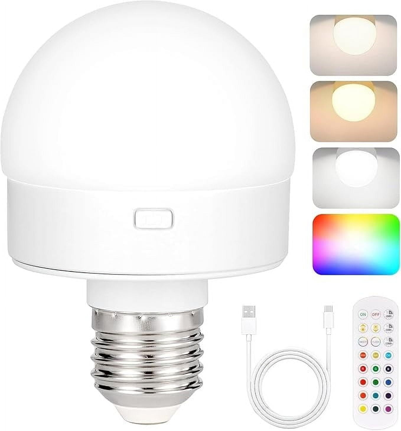 LED Rechargeable Night Light Bulb with Remote Control, 12 RGB Colors, 3 ...