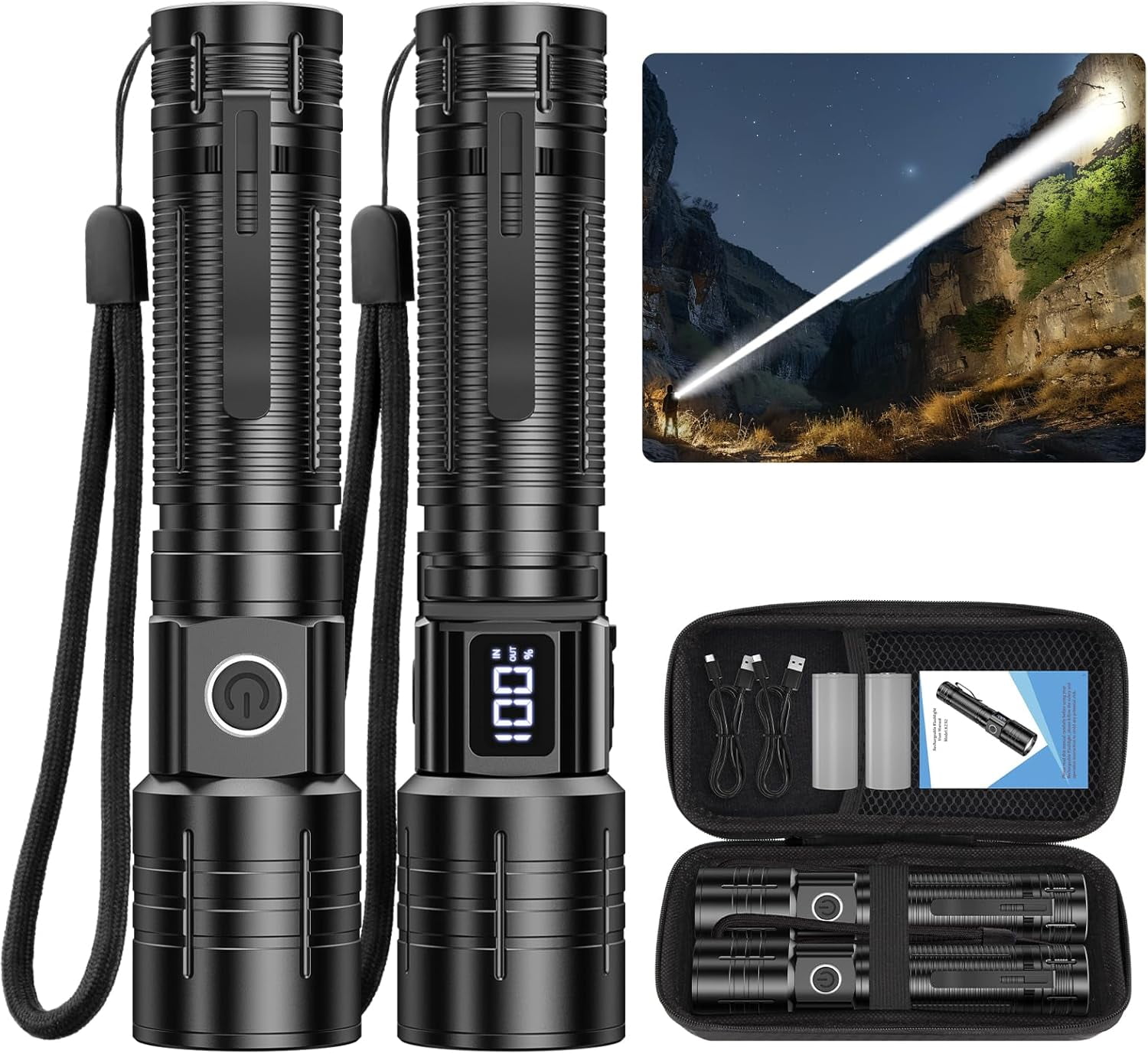 LED Rechargeable Tactical Flashlight, High Lumens Super Bright ...