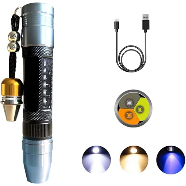 LED Rechargeable Three Light Source Jade and Jewelry Appraisal Flashlight, 365NM Ultraviolet ...
