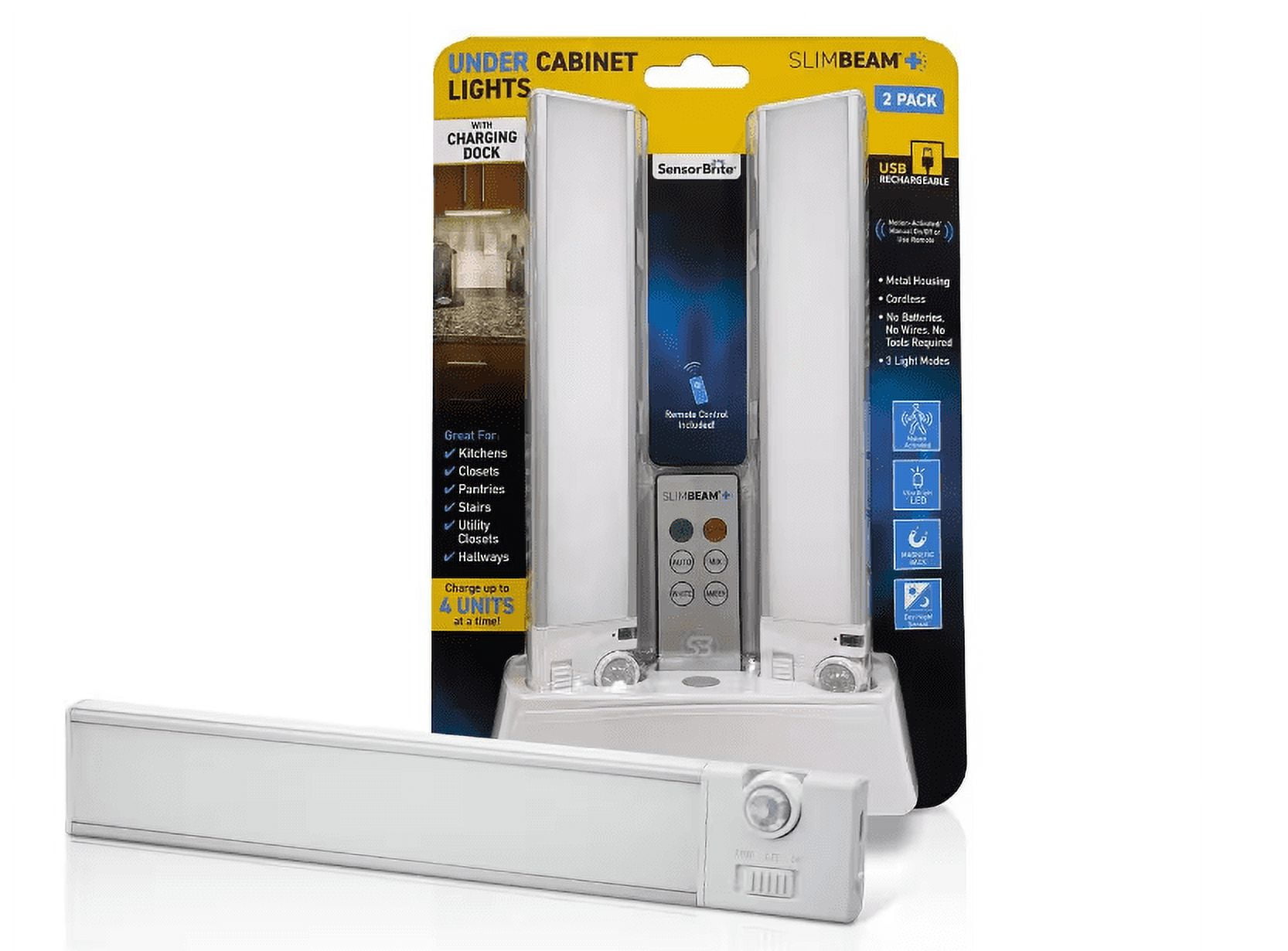 LED Rechargeable Under Cabinet Night Light with Base and Remote (2-Pack ...