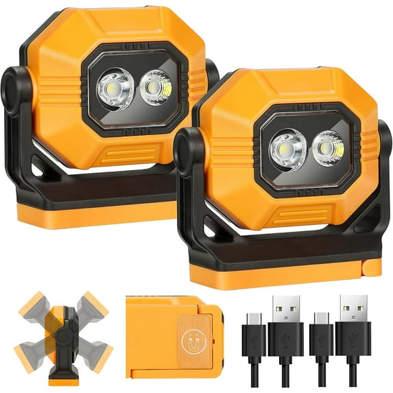 LED Rechargeable Work Light, 2Pack 1500LM Portable COB Magnetic Lights ...