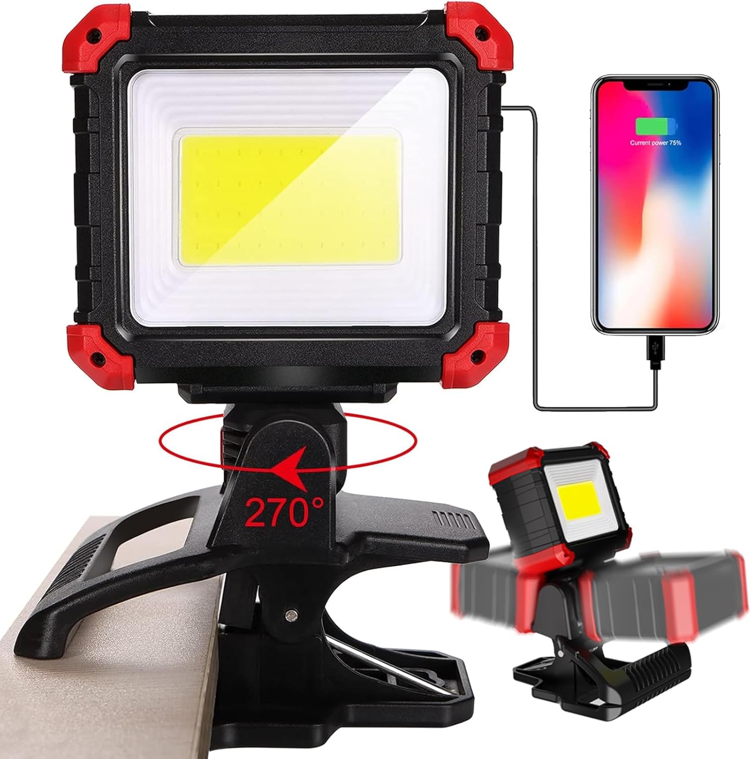 LED Rechargeable Work Light with Clamp, 2100LM COB Magnetic Clip on ...