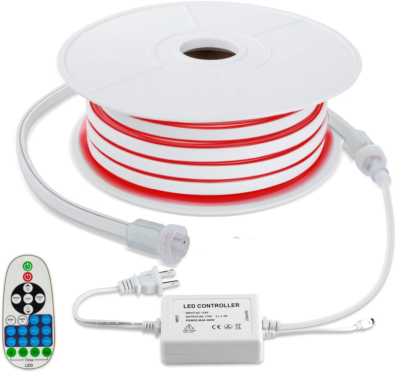 LED Red Neon Strip Lights, 50ft Flexible Rope Light, 120V, IP67 ...