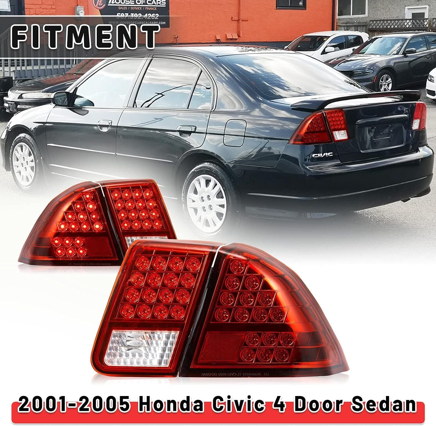 LED Red Tail Lights for 2001 2002 2003 2004 2005 Honda Civic 4 Door ...
