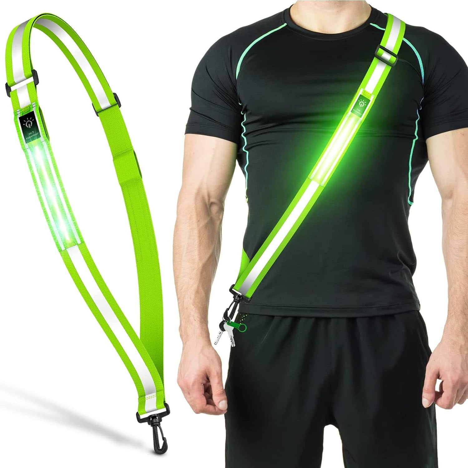 LED Reflective Belt Sash Walking Gear, Reflective Vest Running Gear USB ...