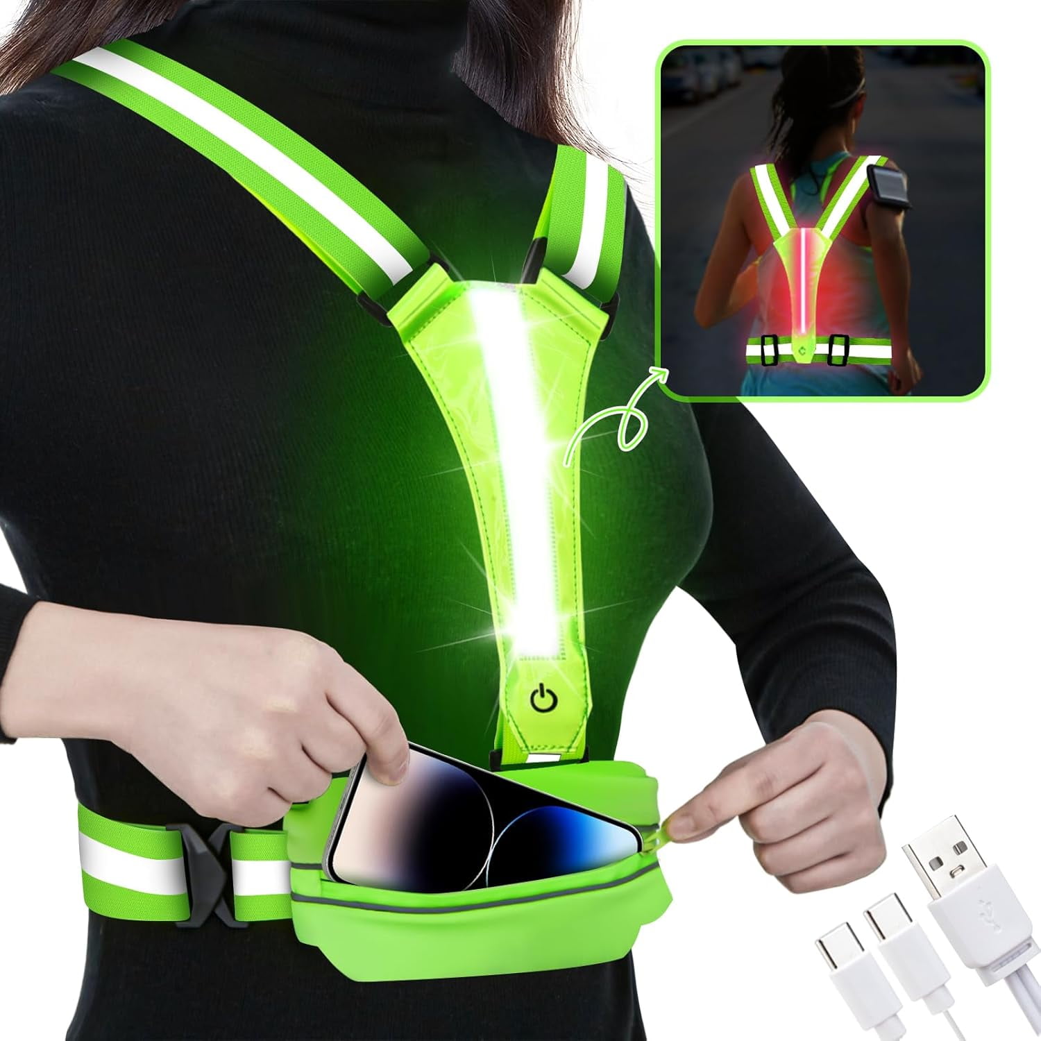 LED Reflective Light Up Safety Running Vest for Biking Walking at Night ...