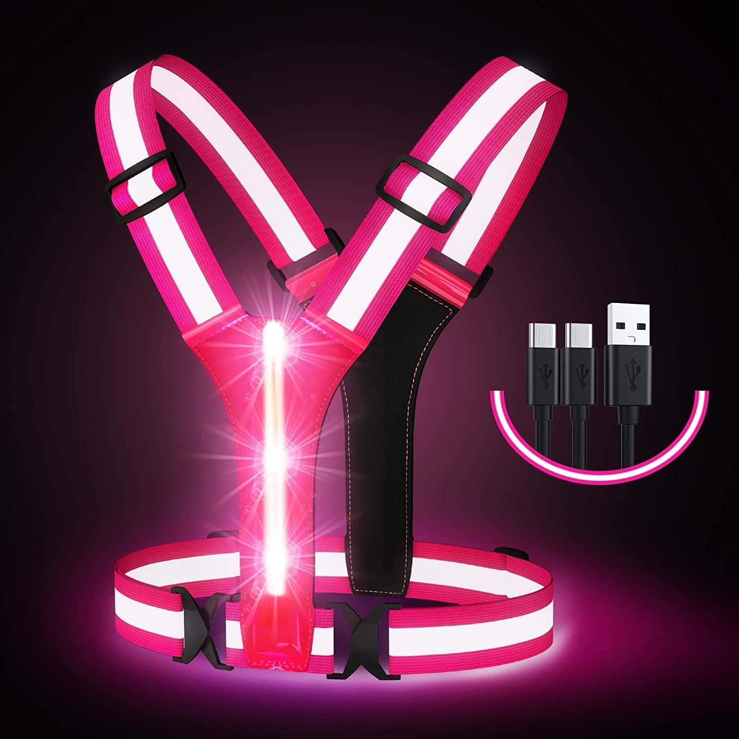 LED Reflective Safety Vest Gear, USB Rechargeable with Adjustable Waist ...