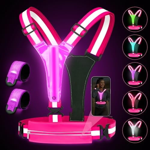 LED Reflective Running Vest with Phone Holder with 2 Pack LED Armbans 5 ...