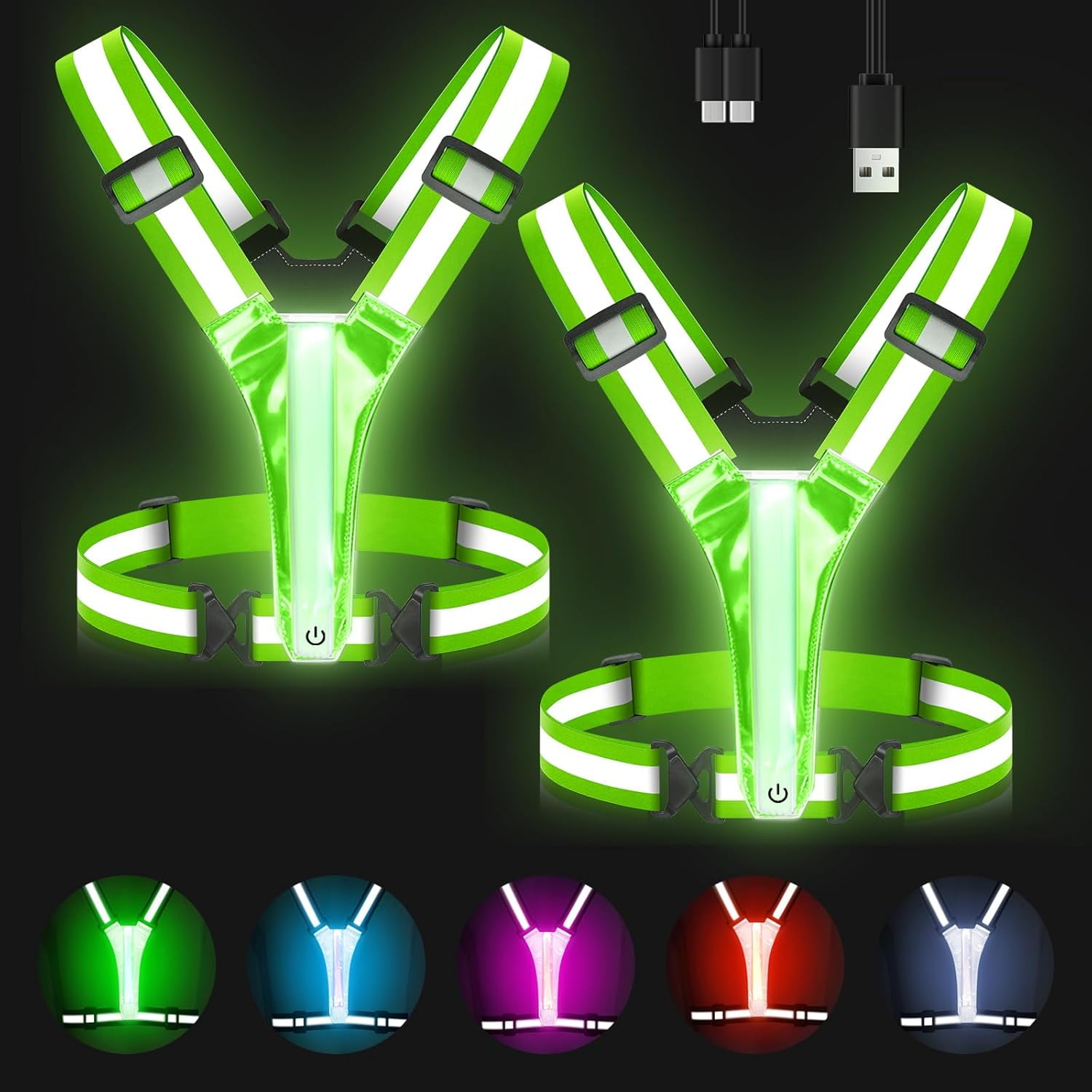 LED Reflective Vest Running Gear, 5 Lights Colors High Visibility ...