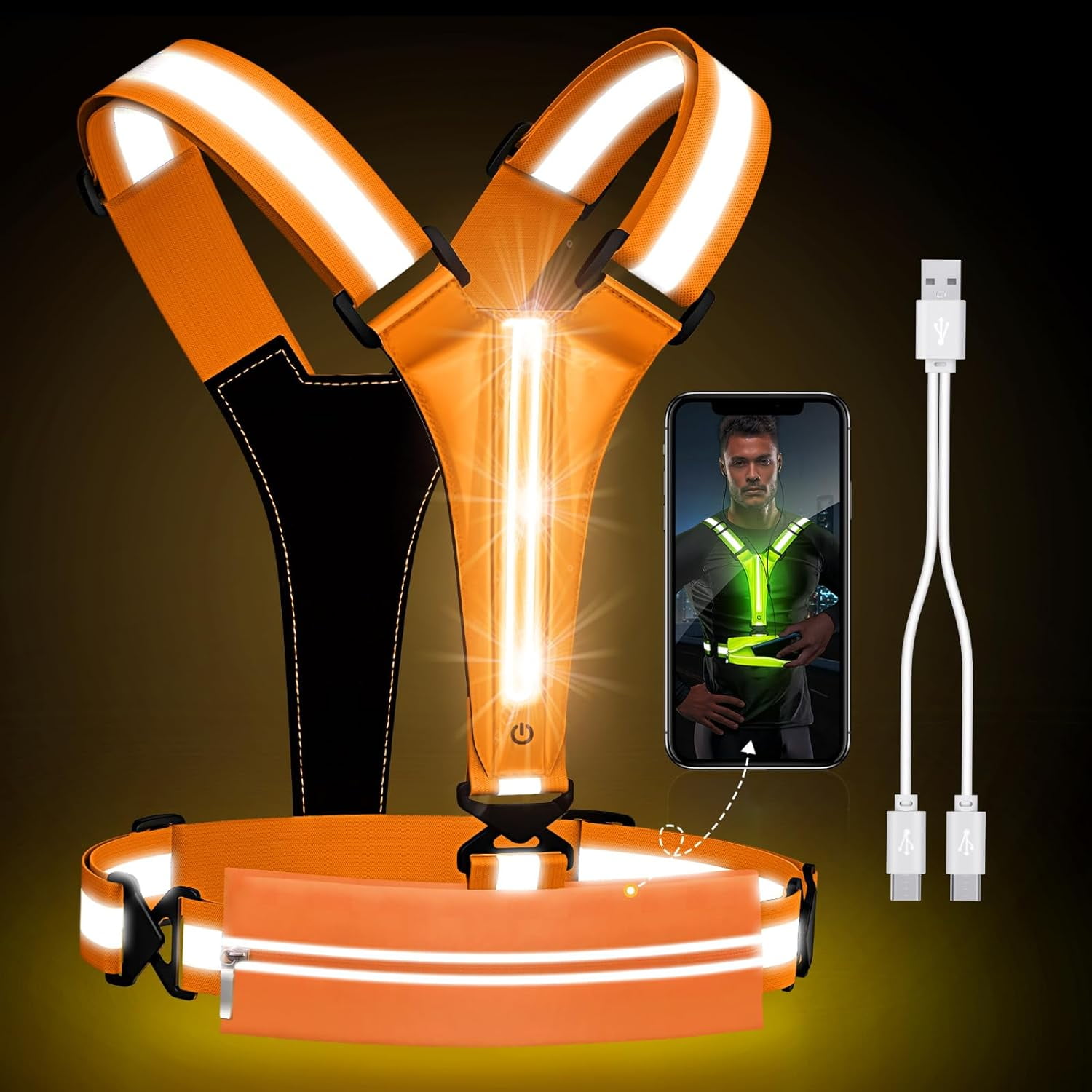 LED Reflective Vest Running Gear, USB Rechargeable Light Up Running ...