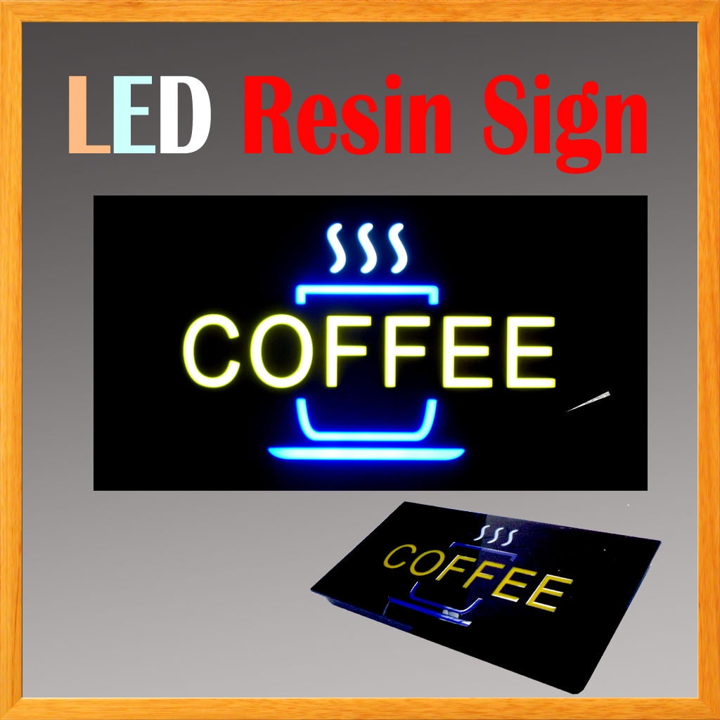 LED Resin Window Business Sign Open Coffee Drink Non Neon Display 17" x ...