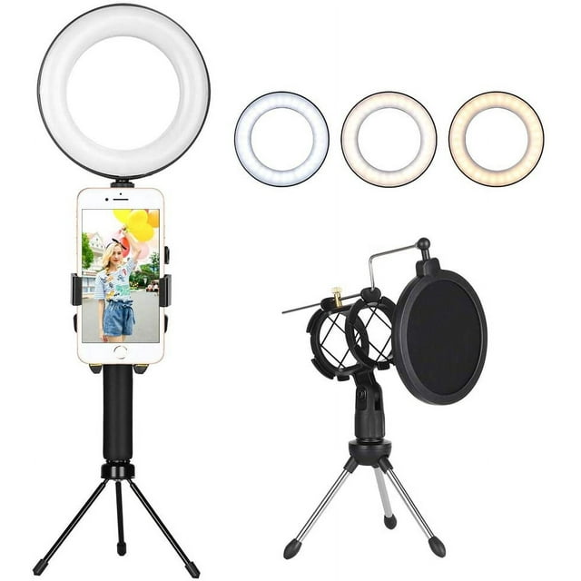 LED Ring Light, 6" Mini LED Camera Light with Cell Phone Holder Desktop ...