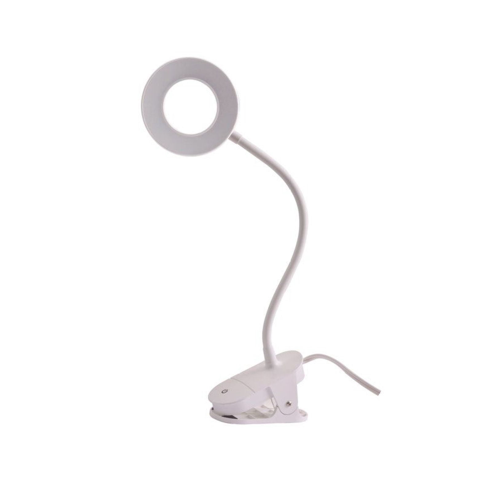 LED Ring Light Clip Lamp, Gooseneck Desk Lamp, White Finish, Adjustable ...