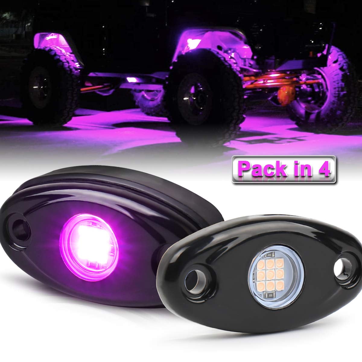 LED Rock Lights, 4 MMF7 Pods Purple Pink LED Neon Underglow Light Kits ...