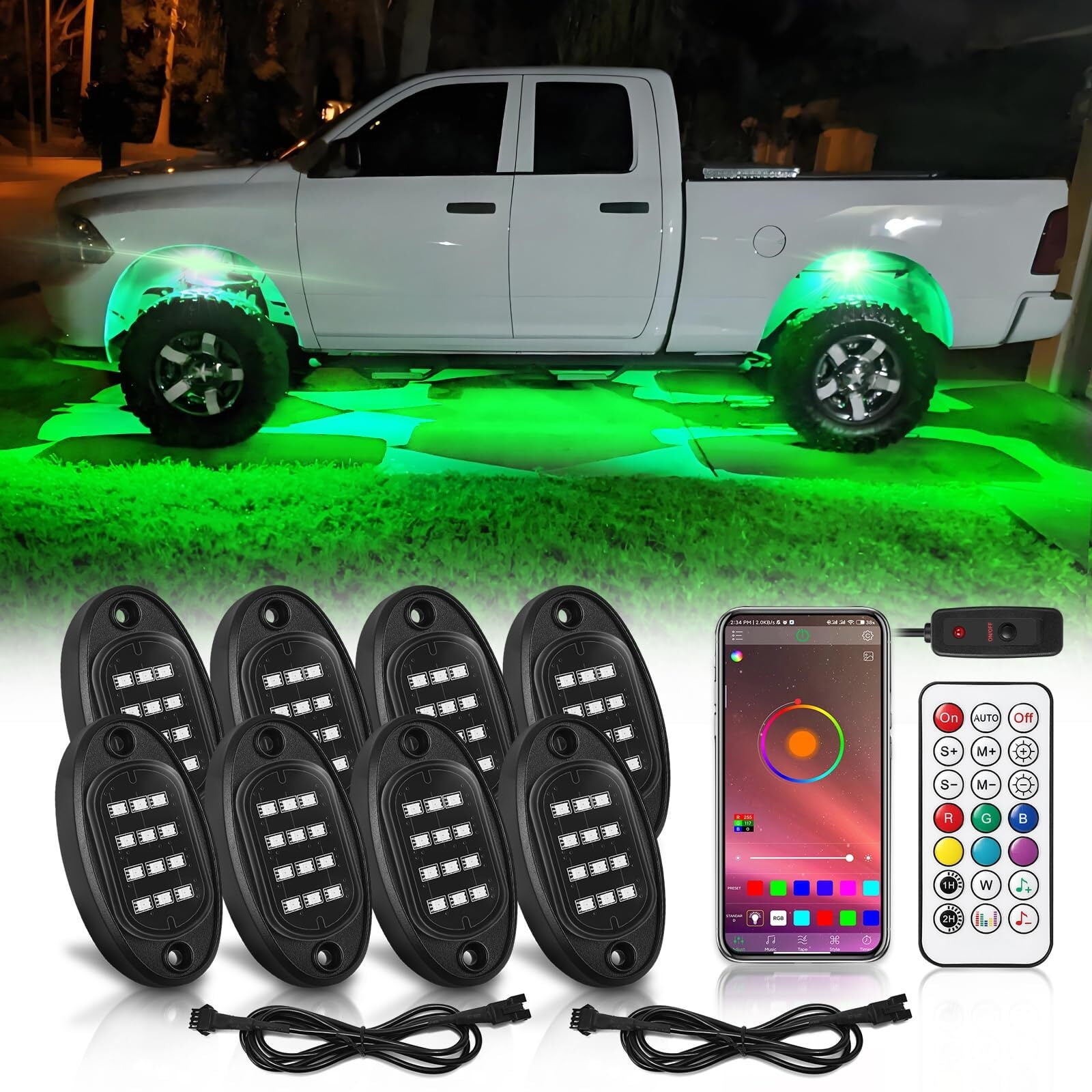 LED Rock Lights Kit with Bluetooth APP/RF Remote Control, Dreamcolor ...