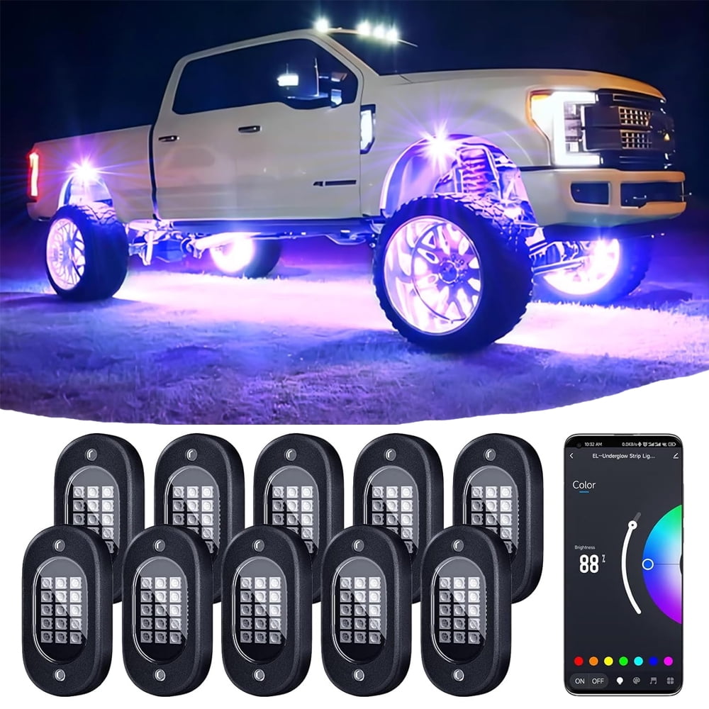 LED Rock Lights for Trucks 10 Pods, Multicolor Underglow Lights for ...