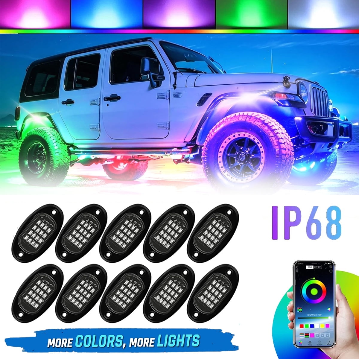 LED Rock Lights for Trucks,10 Pods Multicolor Underglow Lights for ...