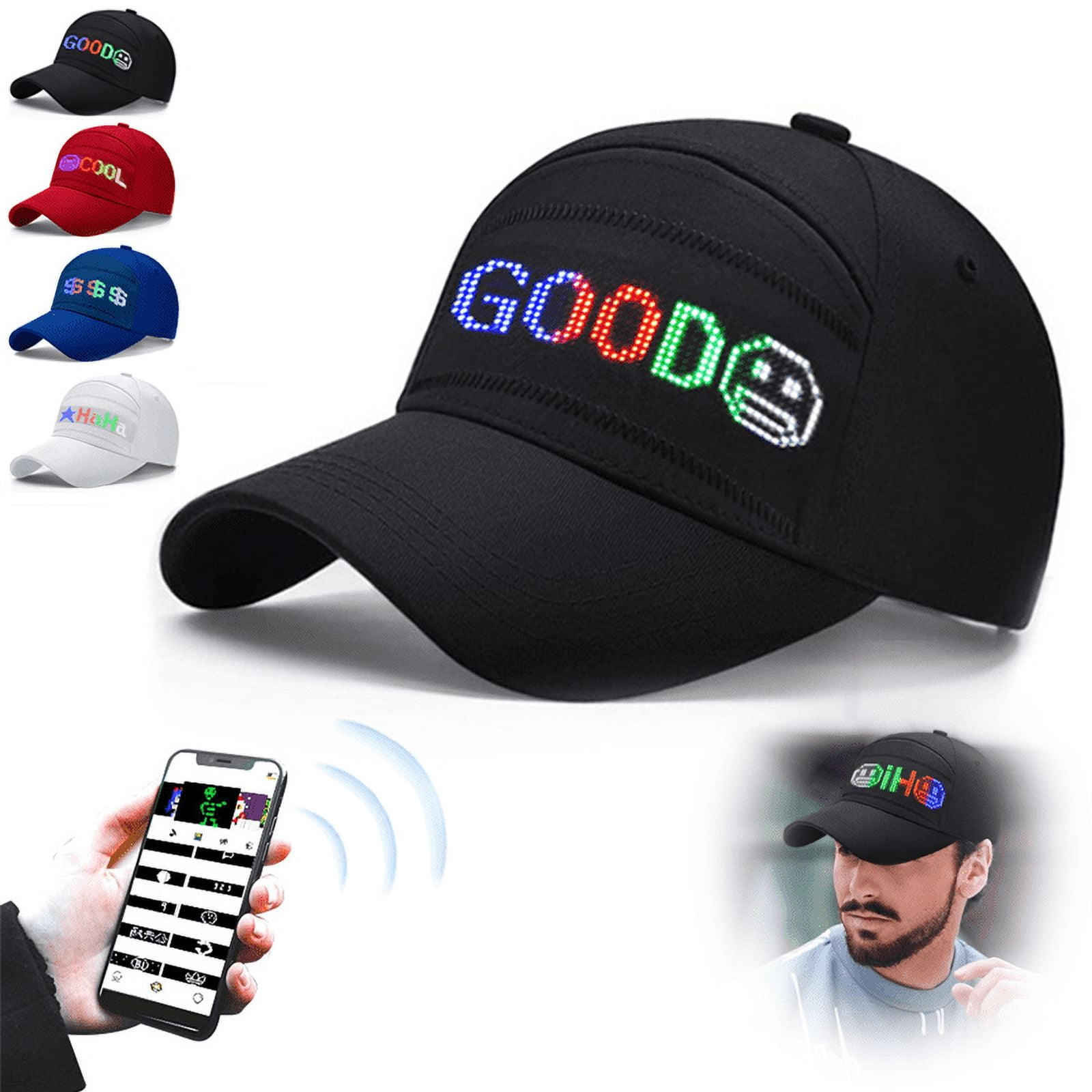 LED Rolling Display Hat, DIY Smart Four colors LED Scrolling Baseball ...