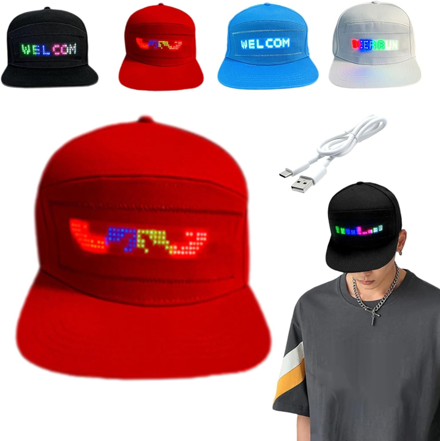 LED Rolling Display Hat, LED Hat Cap Light, Hat, LED Scrolling Hat ...