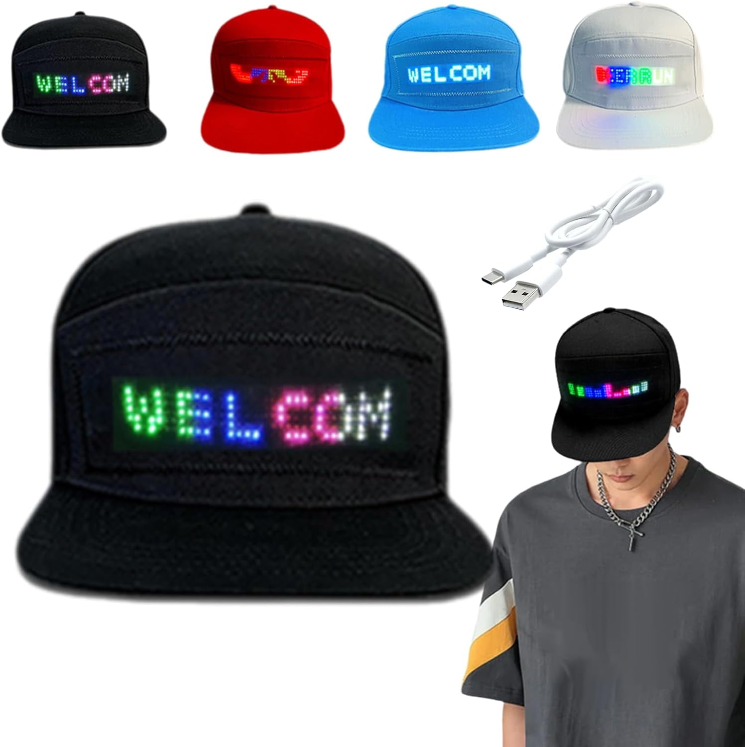 LED Rolling Display Hat, LED Hat Cap Light, Hat, LED Scrolling Hat ...
