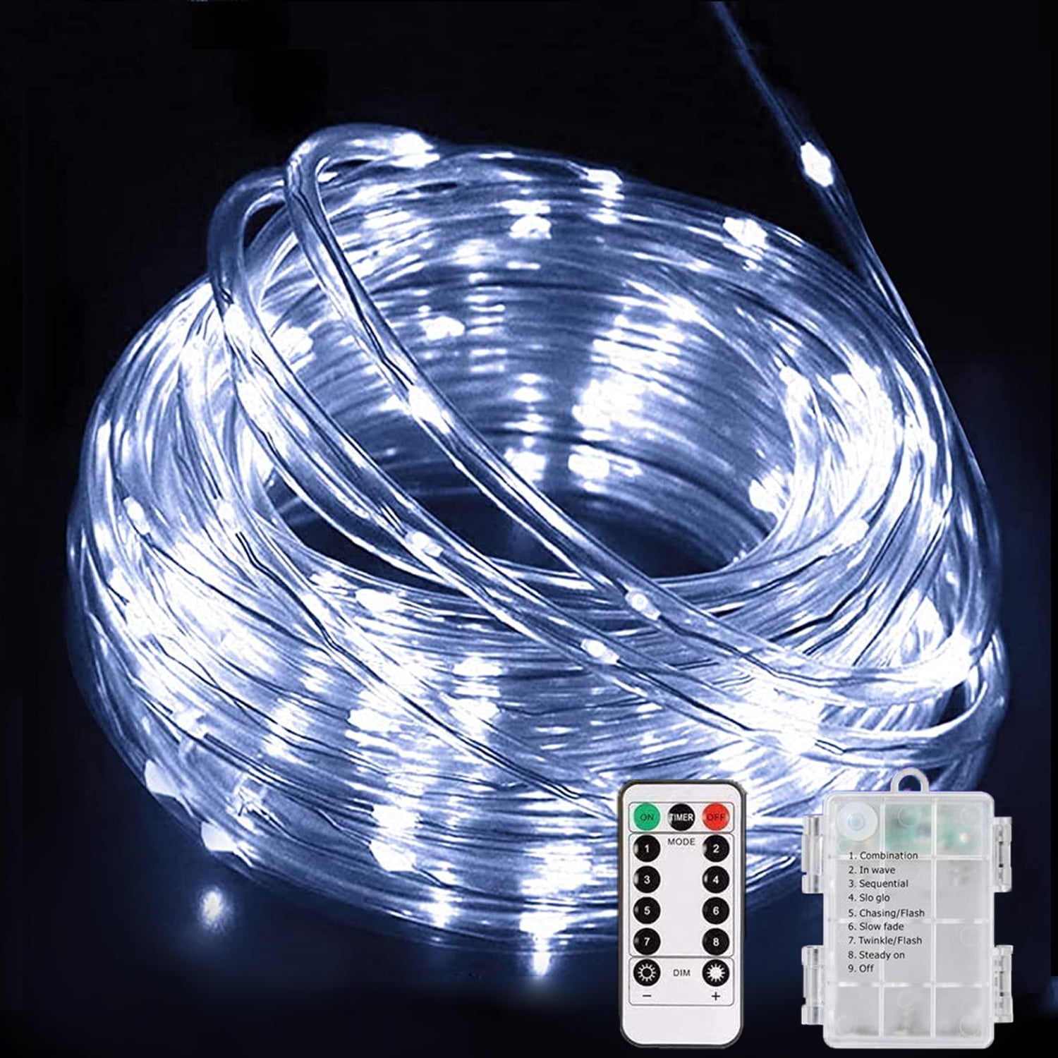LED Rope Lights Outdoor Indoor, 39ft 100 LEDs Battery Operated ...