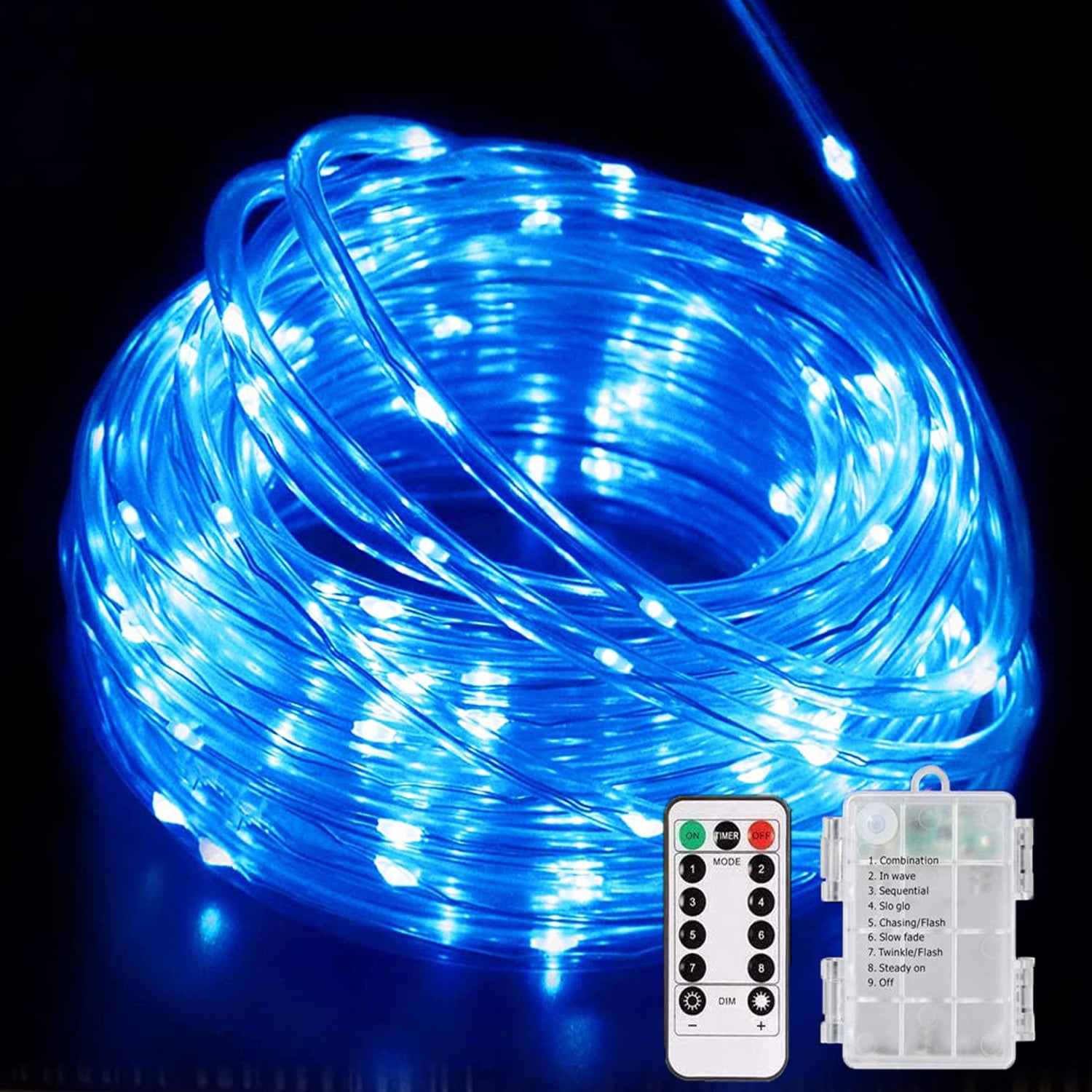LED Rope Lights Outdoor Indoor, 39ft 100 LEDs Battery Operated ...