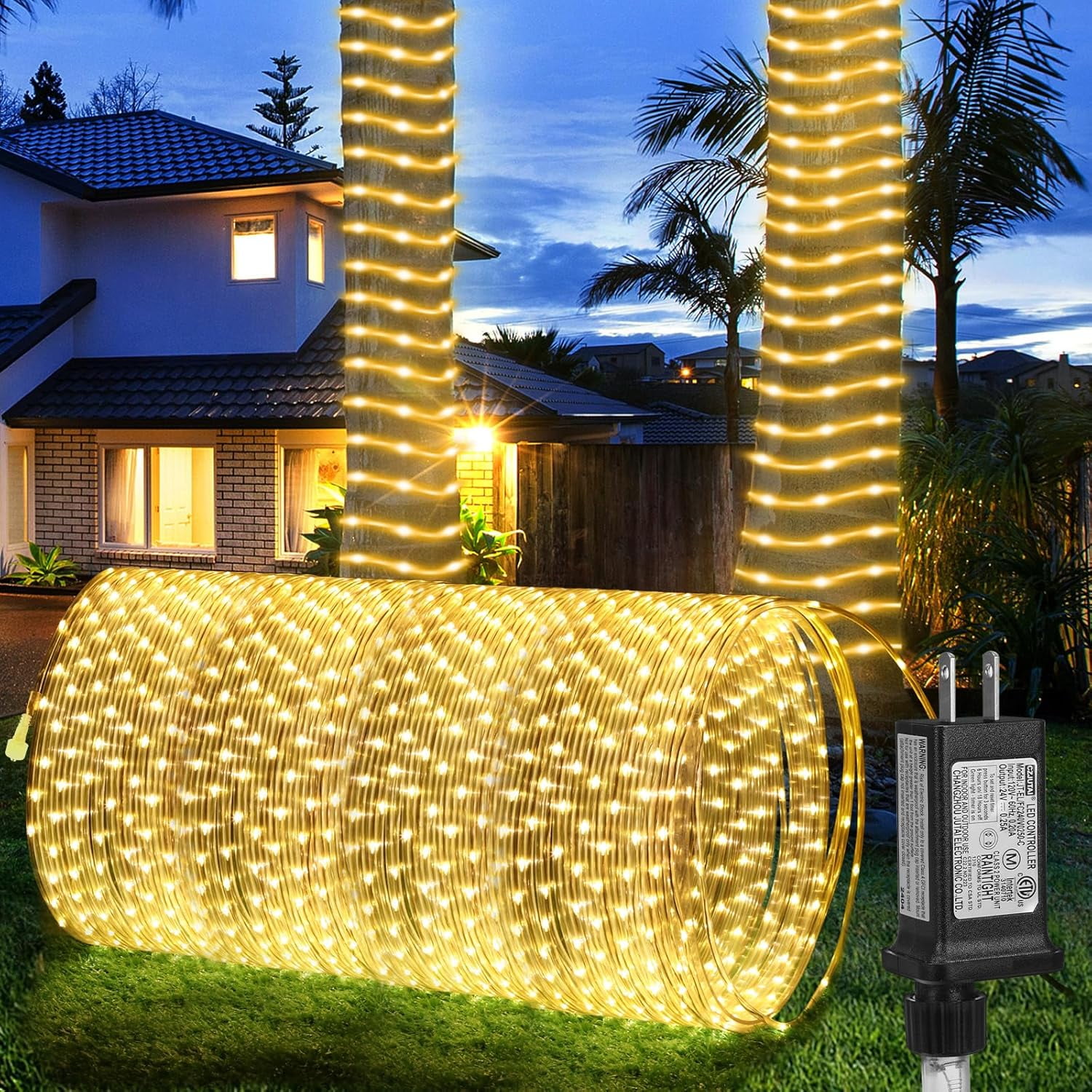 LED Rope Lights Outdoor String Lights,100ft 300LED Flexible Tube Lights ...