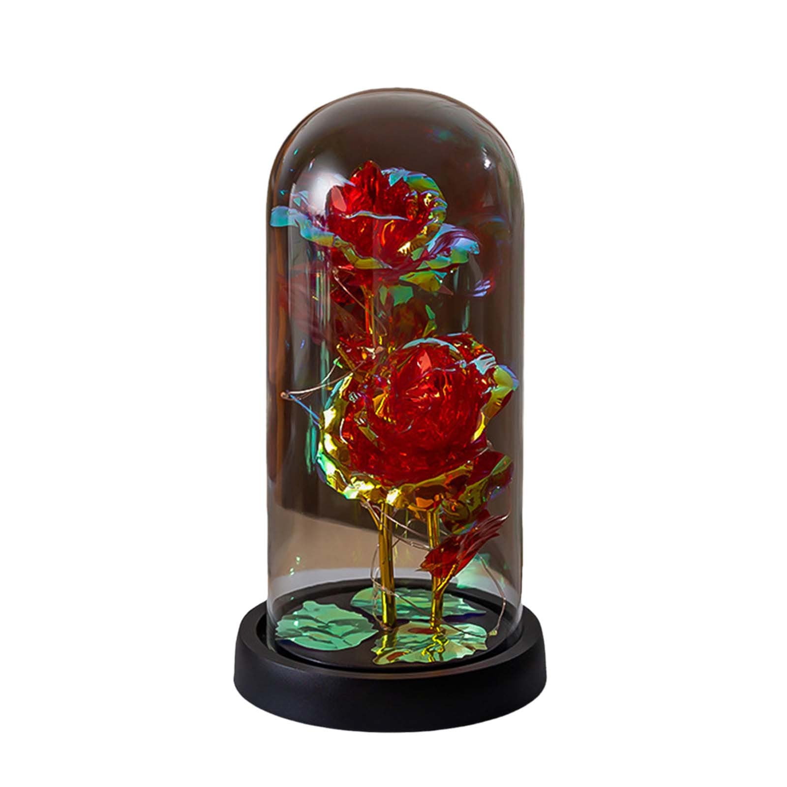 LED Rose Bouquet - Galaxy Light Up Artificial Flowers in Glass Dome ...
