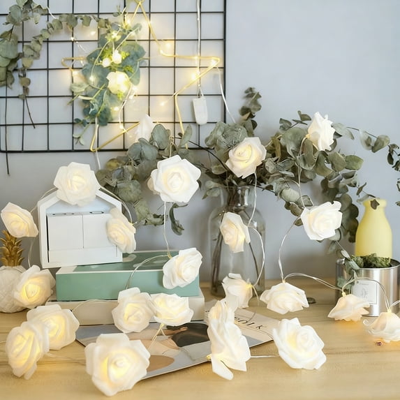 LED Rose String Lights, 10ft 200 LED Rose Flower Fairy Lights with 8 ...