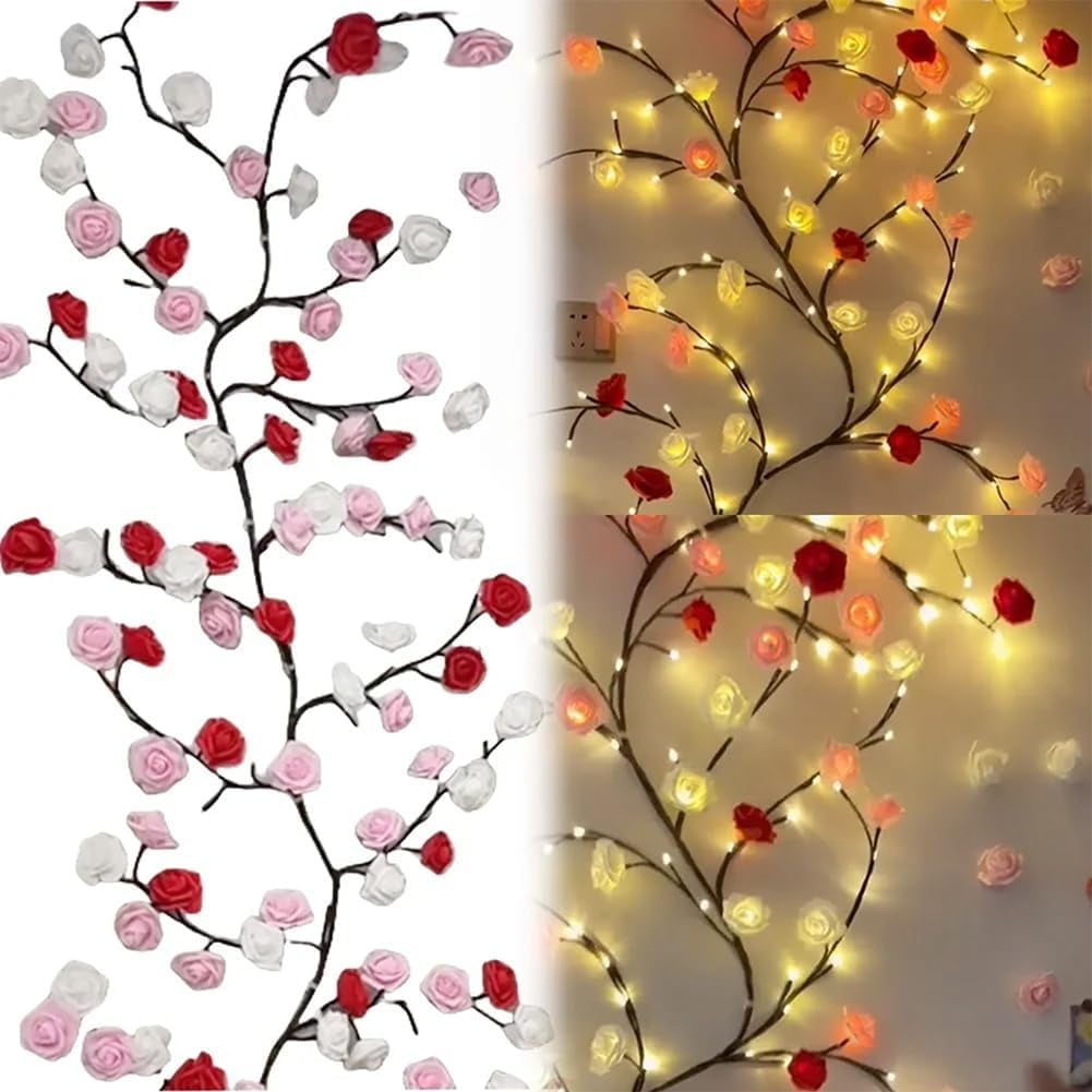LED Rose Tree Branch Lights for Wall,Valentine's Day Rose Blossom ...