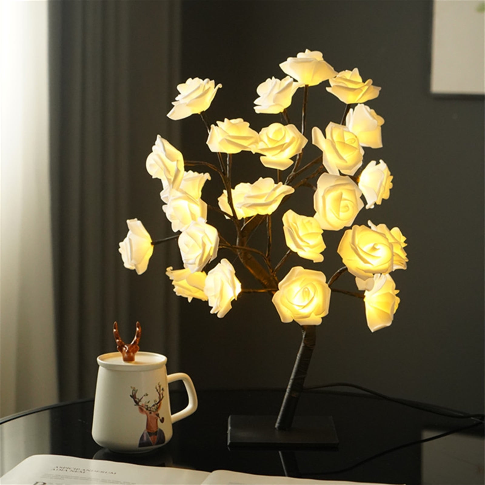 LED Rose Tree Lamp LED Artificial Bonsai Tree Night Light Centerpiece ...