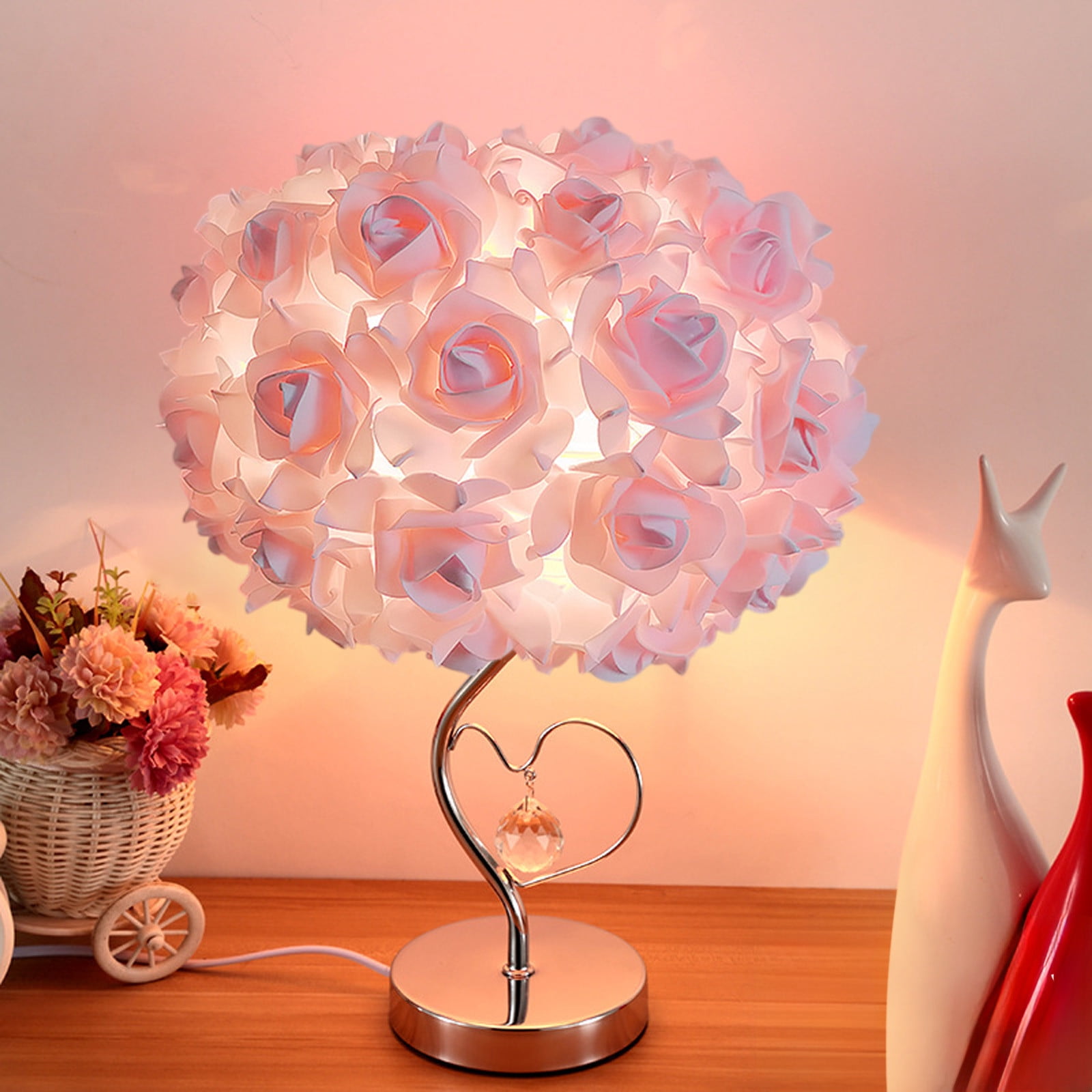 LED Rose Tree Table Lamp with Faux Flowers, 30cm Decorative Night Light ...