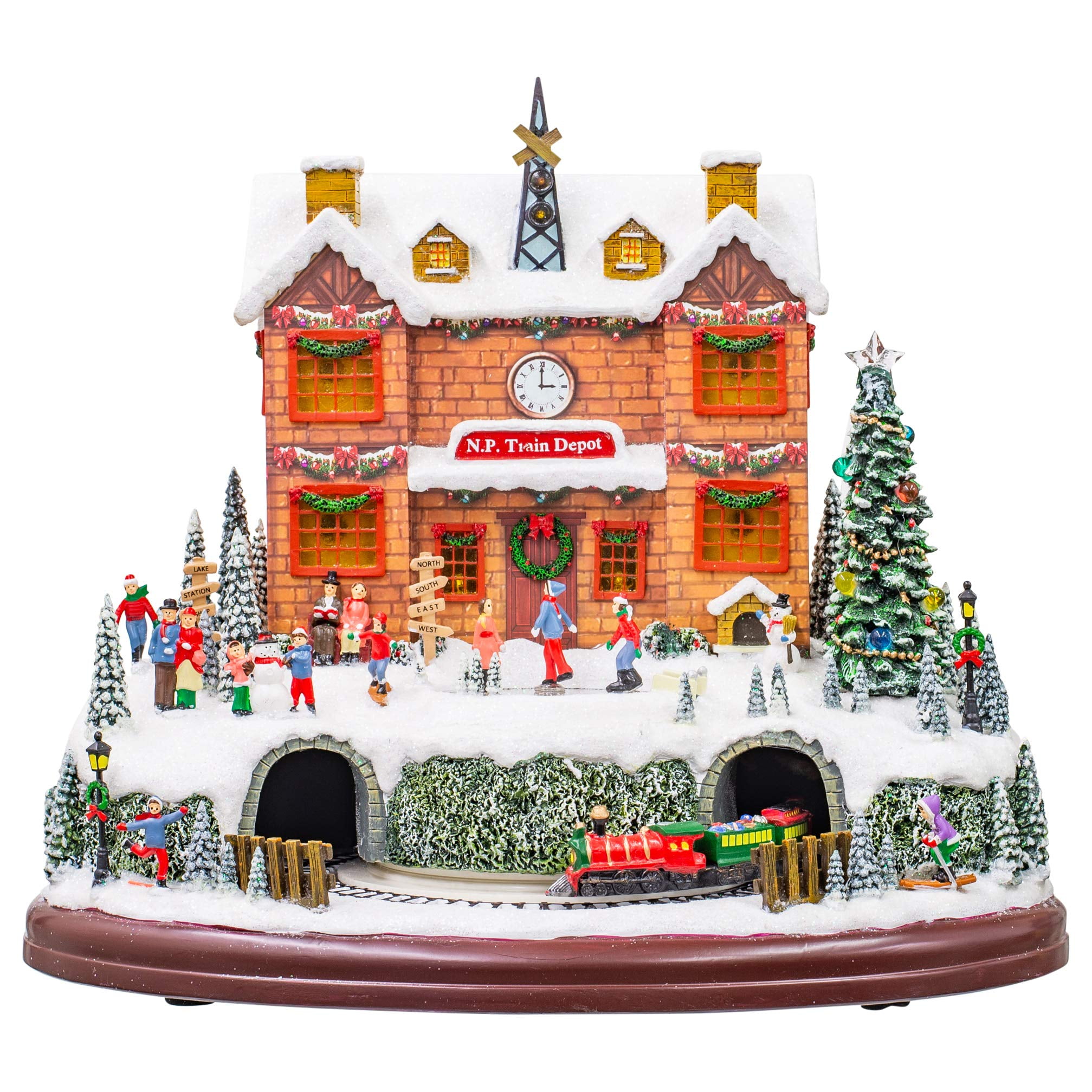 LED Rotating Muscial Holiday Village 12 x 10 Wood Holiday Polar Train ...