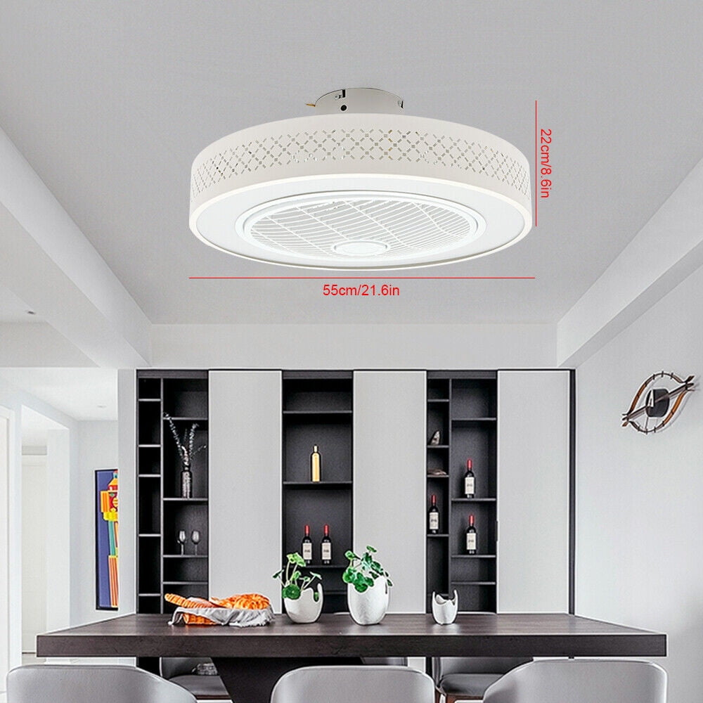 LED Round Grid Ceiling Fan Light 22" Modern 3 Color Change Lamp Remote ...