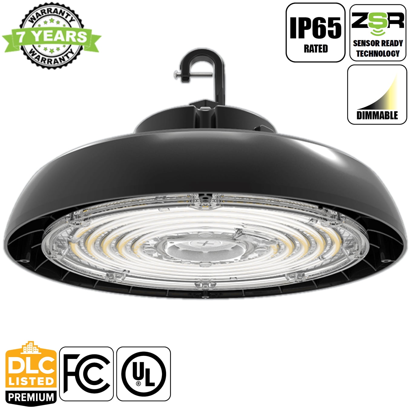 LED Round UFO High Bay 100W 5000K Sensor Ready Clear Black ZSR 100-277V ...