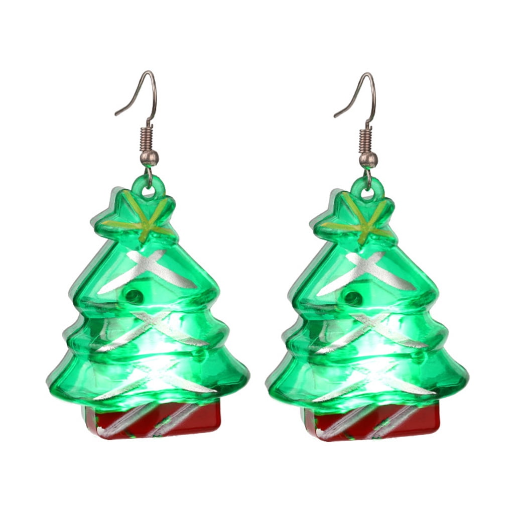 LED Santa Claus Reindeer Snowman Christmas Tree Shining Dangle Earrings ...