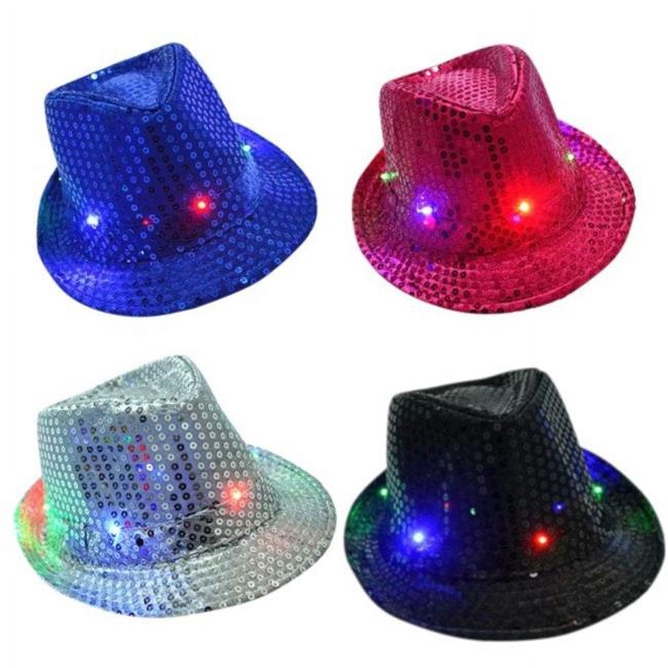 LED Sequined Fedoras with Multi Colored Lights, Assorted Color - Case ...